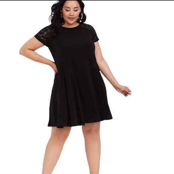 torrid | Dresses | Torrid Black Lace Studio Knit Trapeze Mini Dress ...